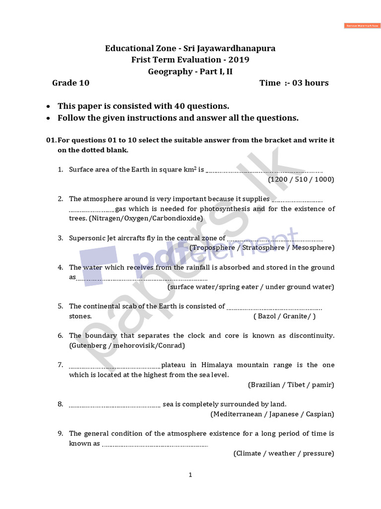 Grade 10 Geography Exam Paper 2019 | PDF | Earth | Atmosphere Of Earth