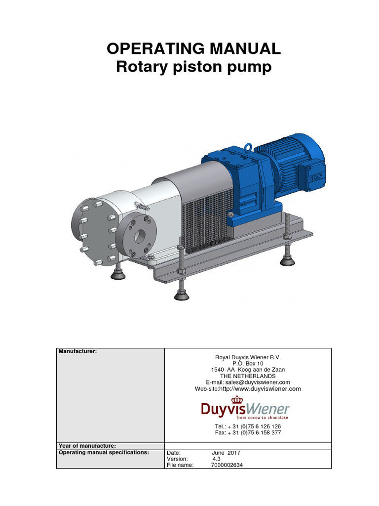 Operating Manual Rotary Piston Pump: Manufacturer | PDF