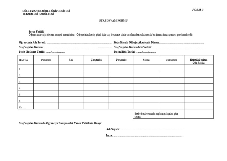 5 Form 3 Staj Devam Formu 24052012 | PDF