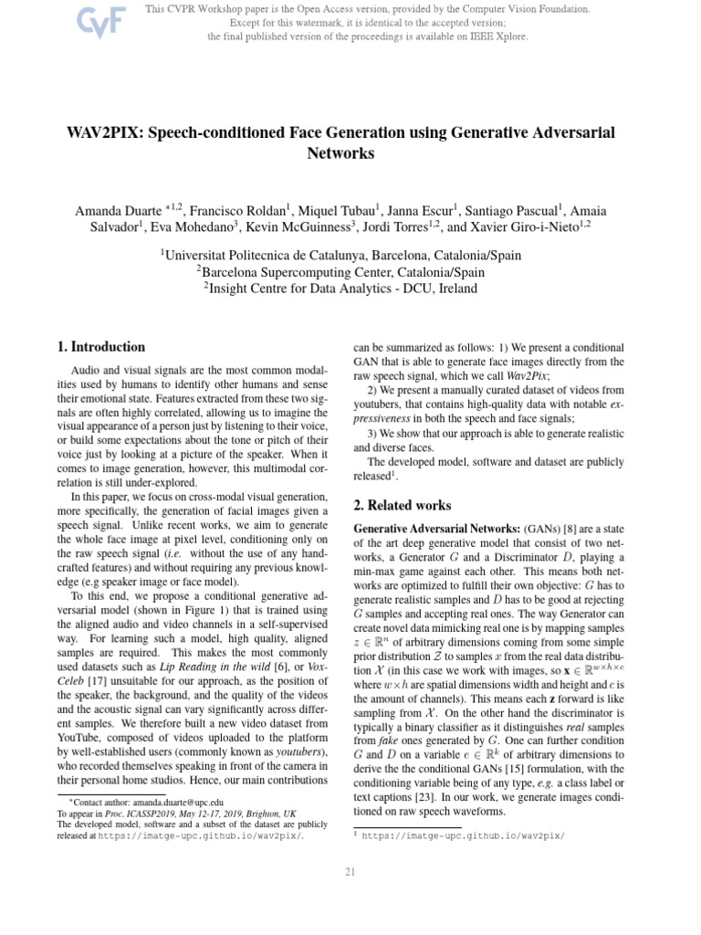 Amanda Cardoso Duarte WAV2PIX Speech-Conditioned Face Generation Using ... Amanda Cardoso Duarte WAV2PIX Speech-Conditioned Face Generation Using ...