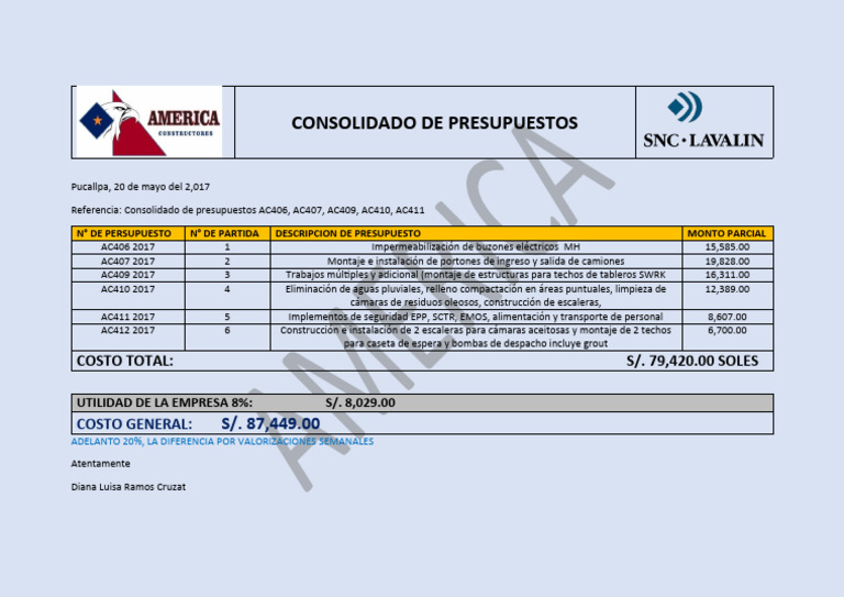 7 - Consolidado de Presupuestos Ac 2017 America Constructores SRL | PDF | Tecnología