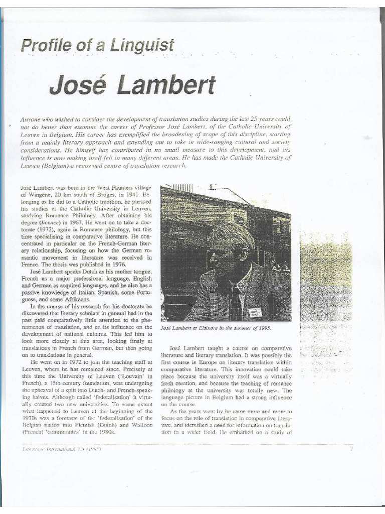 Jose Lambert - Profile of A Linguist | PDF