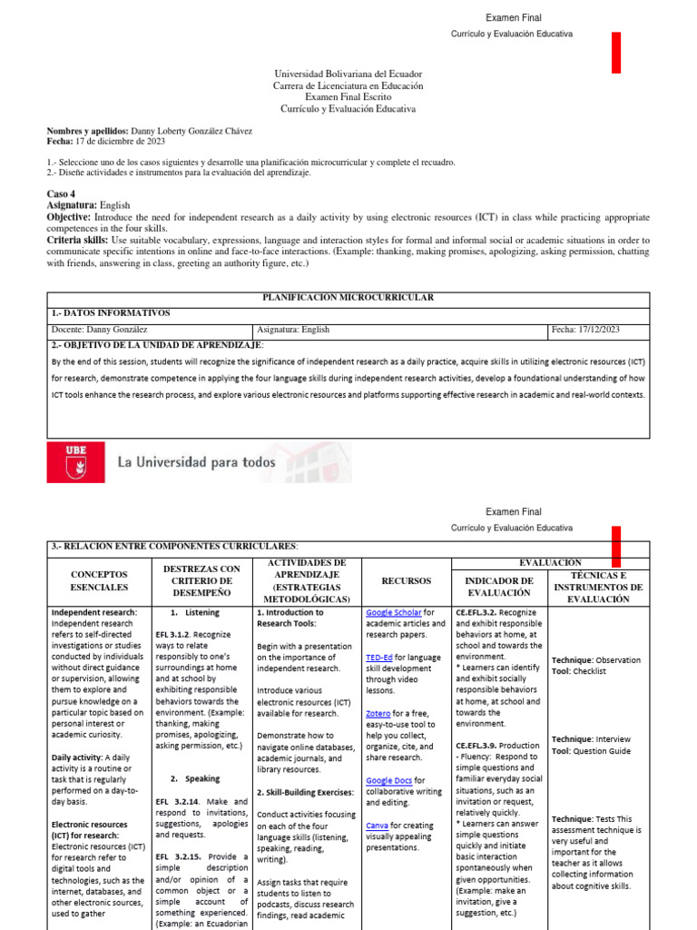 Examen Final de Currículo y Evaluación Educativa | PDF | Educational ... Examen Final de Currículo y Evaluación Educativa | PDF | Educational ...