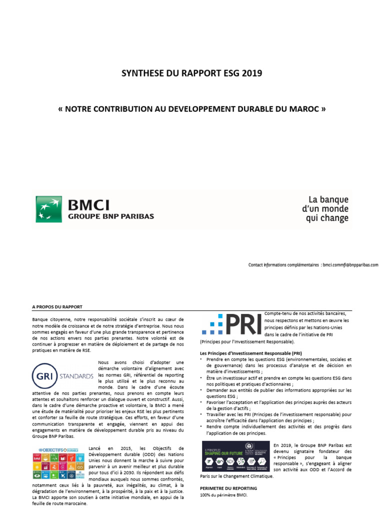 Rapport ESG 2019 : Engagement durable BMCI | PDF | Responsabilité ...