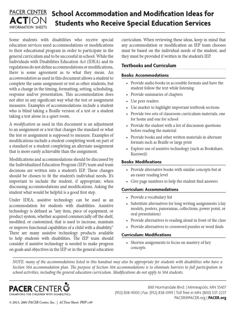 Pacer Accommodations and Modifications | PDF | Individualized Education ...