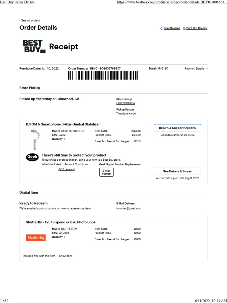 Best Buy Order Details | PDF | Receipt | Credit Card