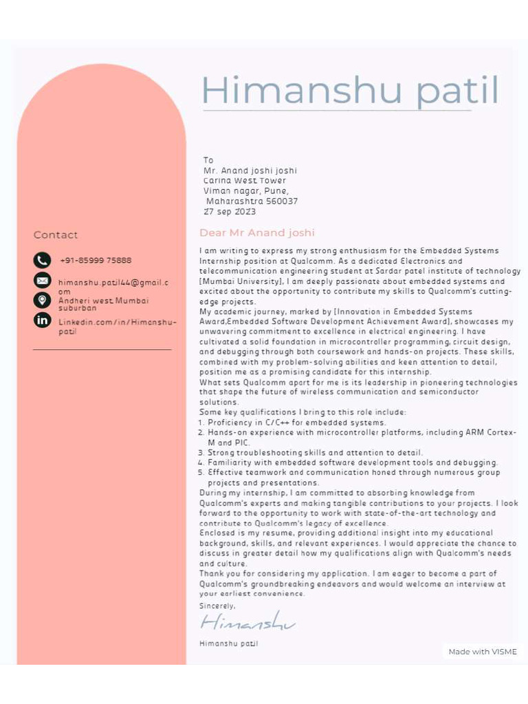 Sample Cover Letter (HP) | PDF