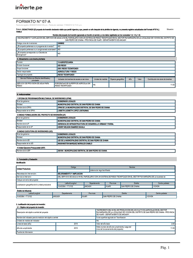 Formato 7-A | Descargar gratis PDF | Riego | Infraestructura