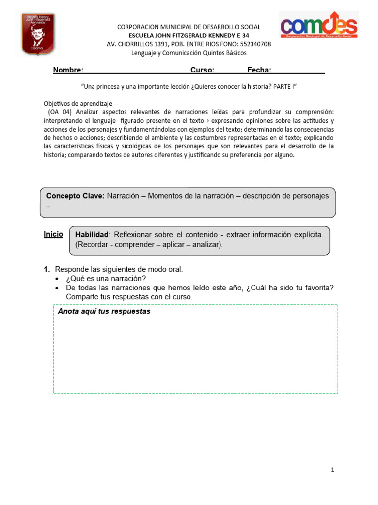 Guía 5to Básico Oa4 Parte 1 | PDF | Narración | Comunicación
