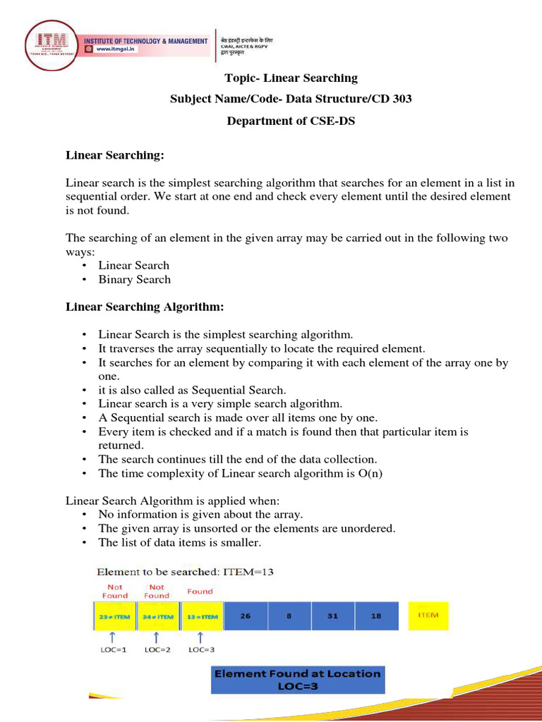 L7 - CD 303 Linear Array - Linear Searching | PDF | Algorithms | Computer Programming