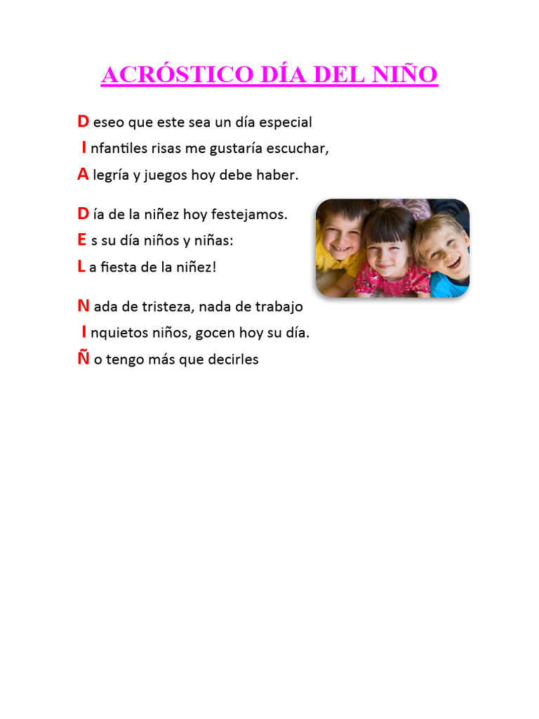 Acróstico para el Día del Niño | PDF | Arte | Salud y bienestar