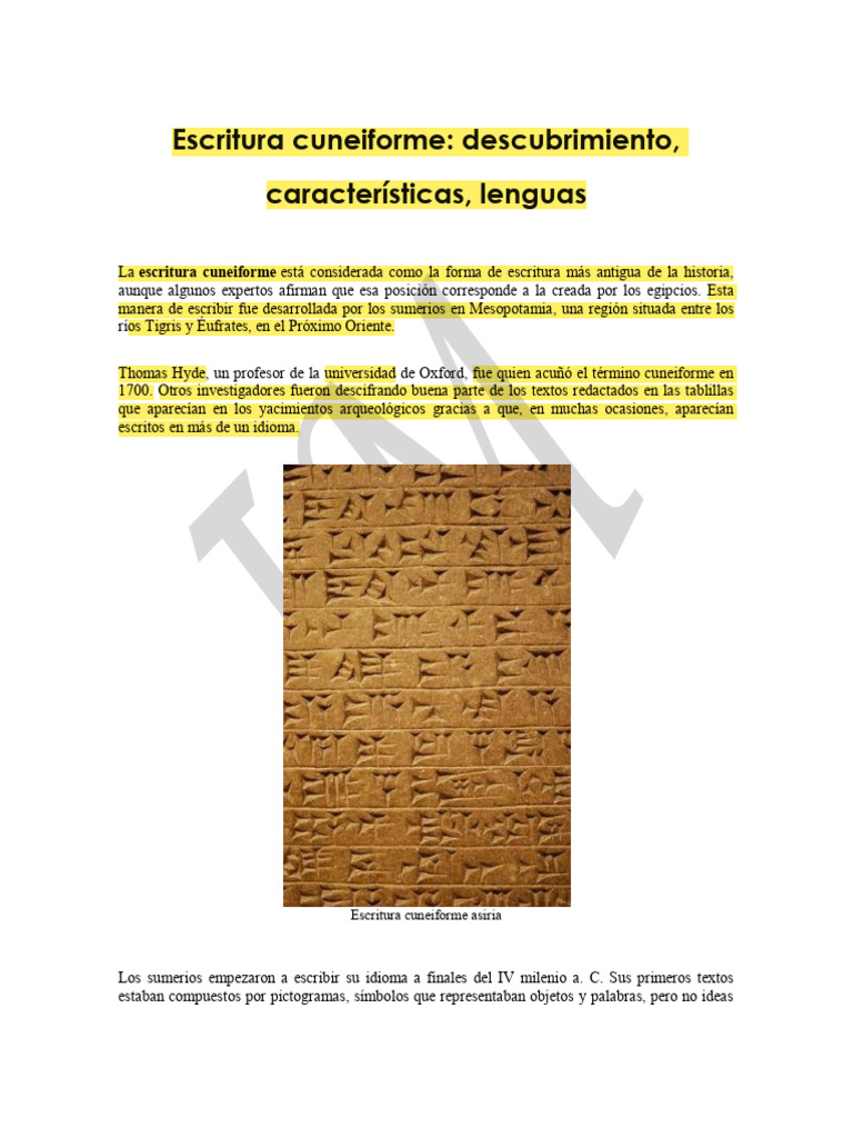 Escritura Cuneiforme HISTORIA | PDF | Cuneiforme | Babilonia