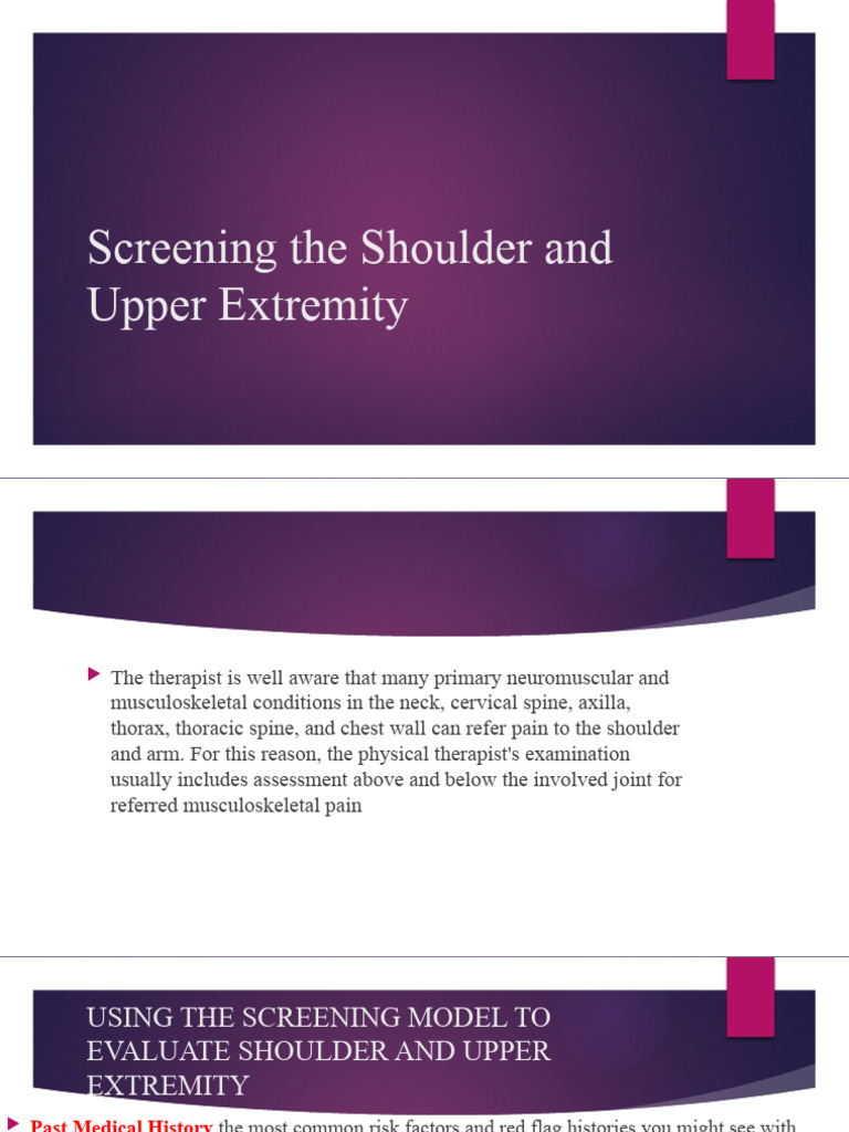 Screening The Shoulder and Upper Extremity | PDF | Thorax | Pain