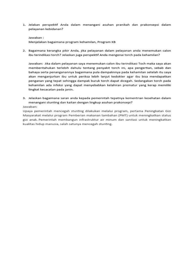 Contoh Soal Asuhan Pranikah dan Prakonsepsi | PDF | Pengembangan Diri ...