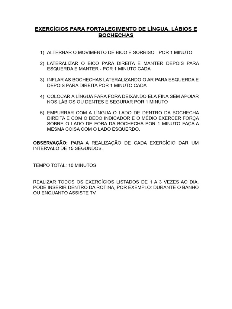 Exercícios para Fortalecimento de Língua | PDF | Bem-estar