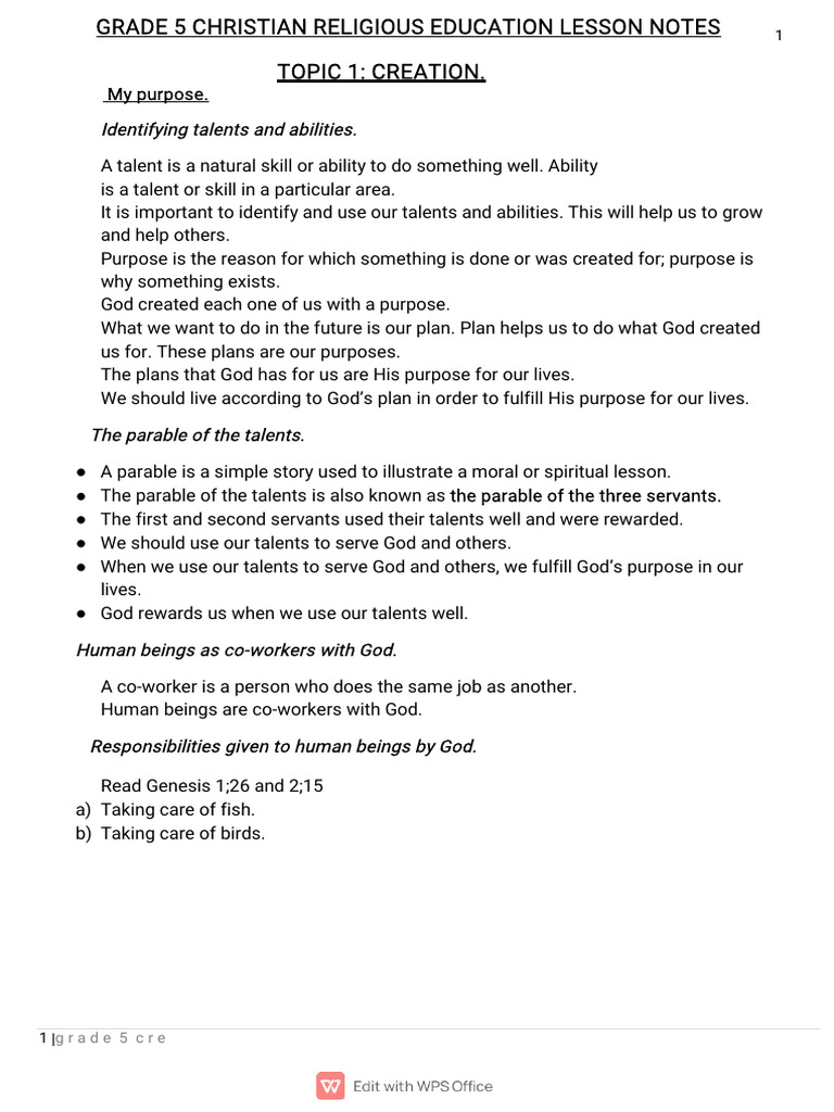 Grade 5 Cre Notes | PDF