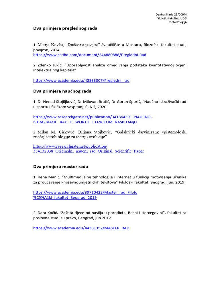 Sijaric Denira Metodologija | PDF