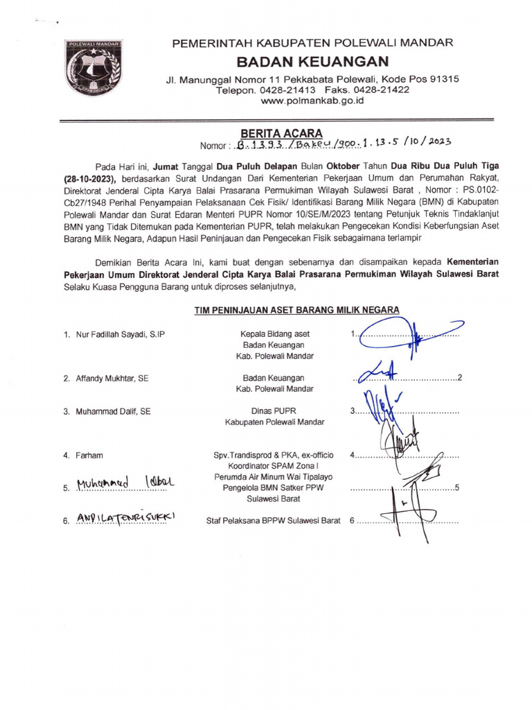 Salinan BA Peninjauan Lapangan Polman | PDF | Pengelolaan Keuangan & Uang