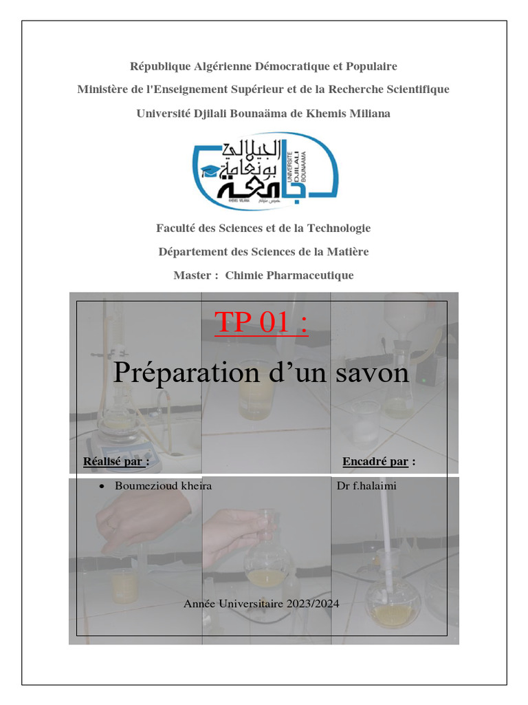 TP 01 Préparation D'un Savon | PDF | Savon | Chimie