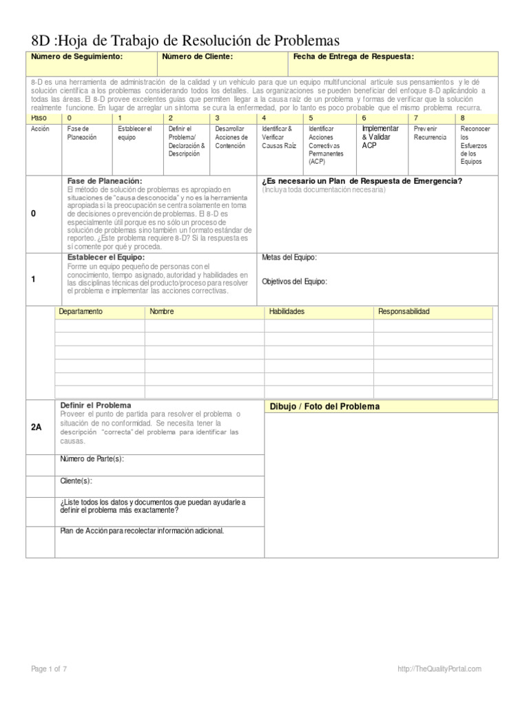 Formato 8D para Resolución de Problemas | PDF | Planificación