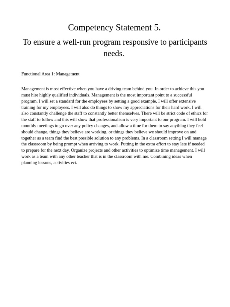 Competency Statement V | PDF Competency Statement V | PDF
