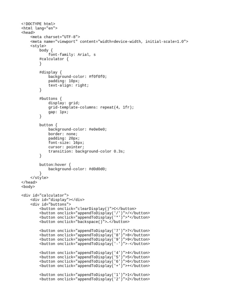Simple JavaScript Calculator App | PDF | Computers