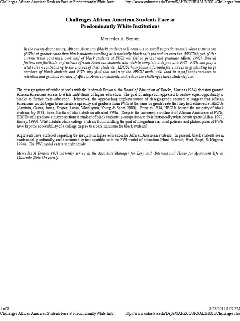 African American Challenges at PWIs | PDF | Racial Segregation In The ...