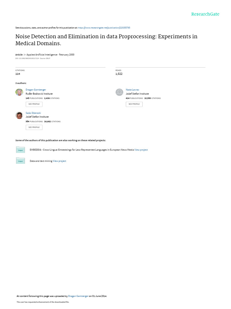 Noise Detection and Elimination in Data Proprocess | PDF | Machine ...