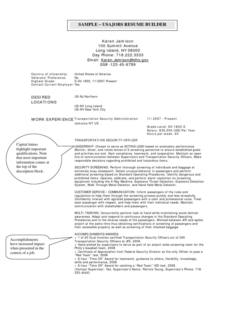 Sample - Usajobs Resume Builder: Karen Jamison | PDF | Transportation ...