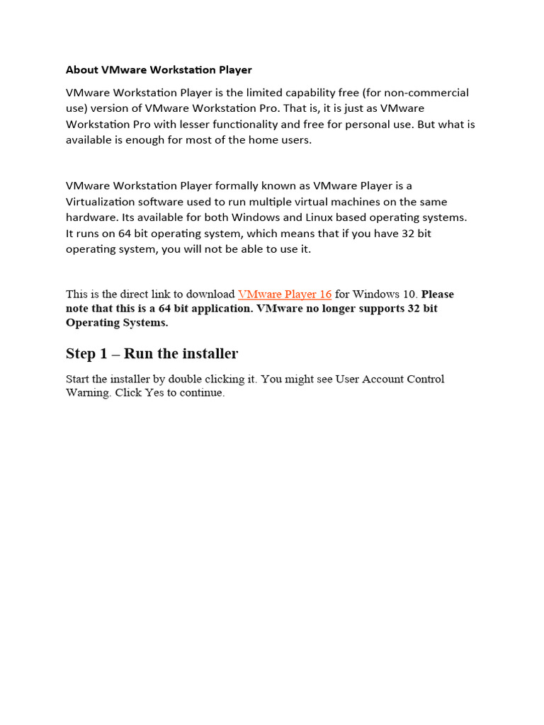 VMware Workstation Player 16.0.1 Instalation Steps | PDF | Installation (Computer Programs ...