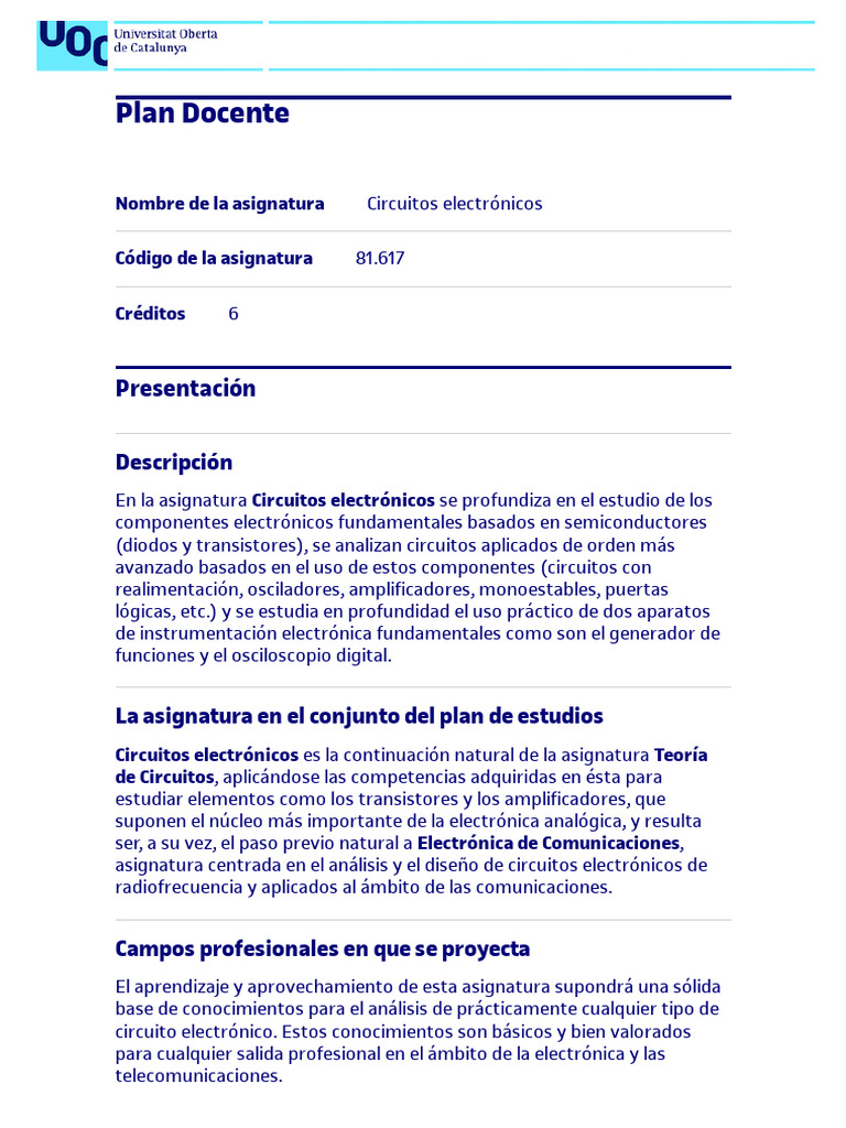 Plan Docente | PDF