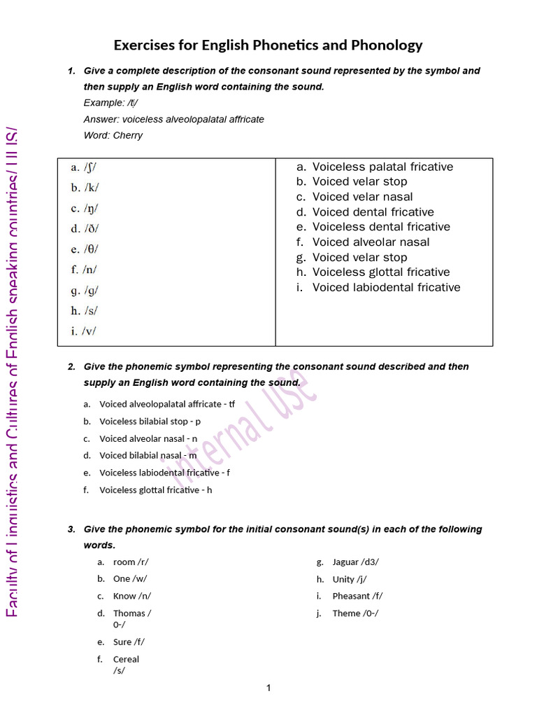 Exercises For English Phonetics and Phonology | PDF | Phonetics | Human ...