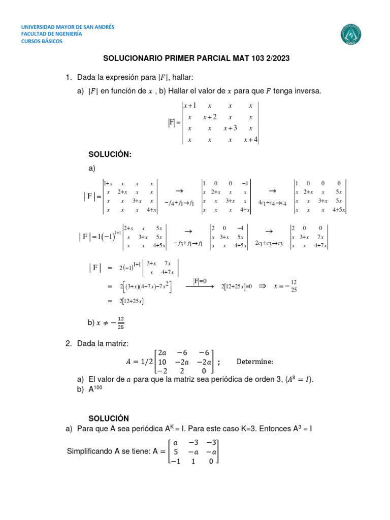 Sol 1P Mat103 2223 | PDF