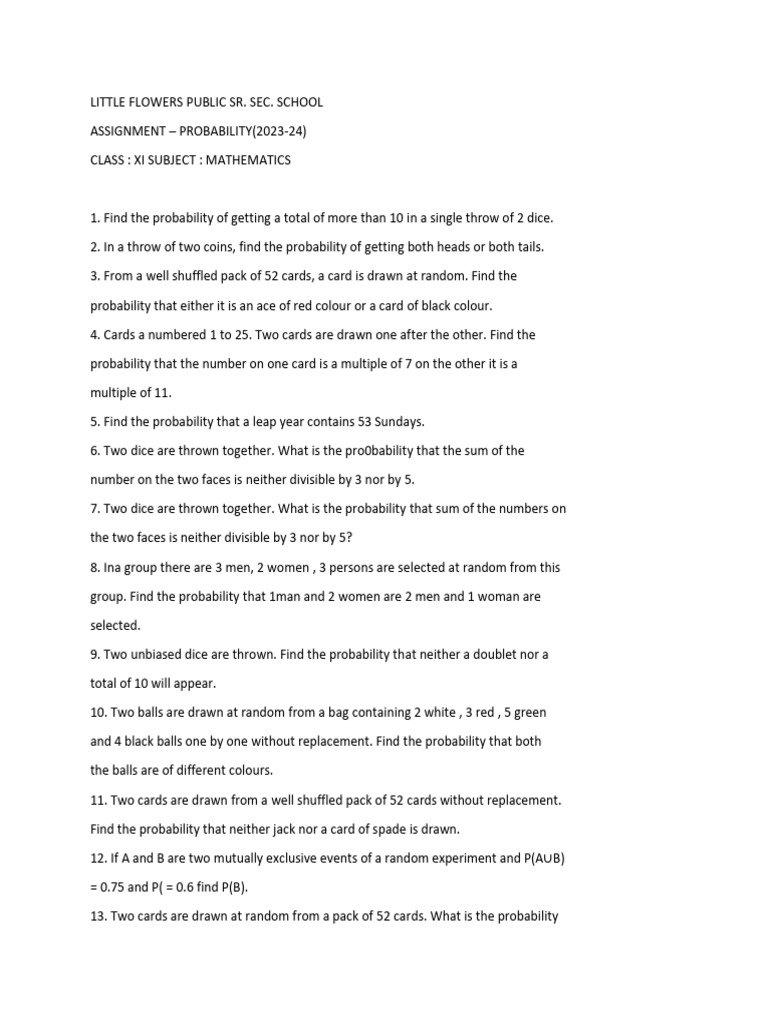 Assignment of Probability | PDF | Probability | Gaming