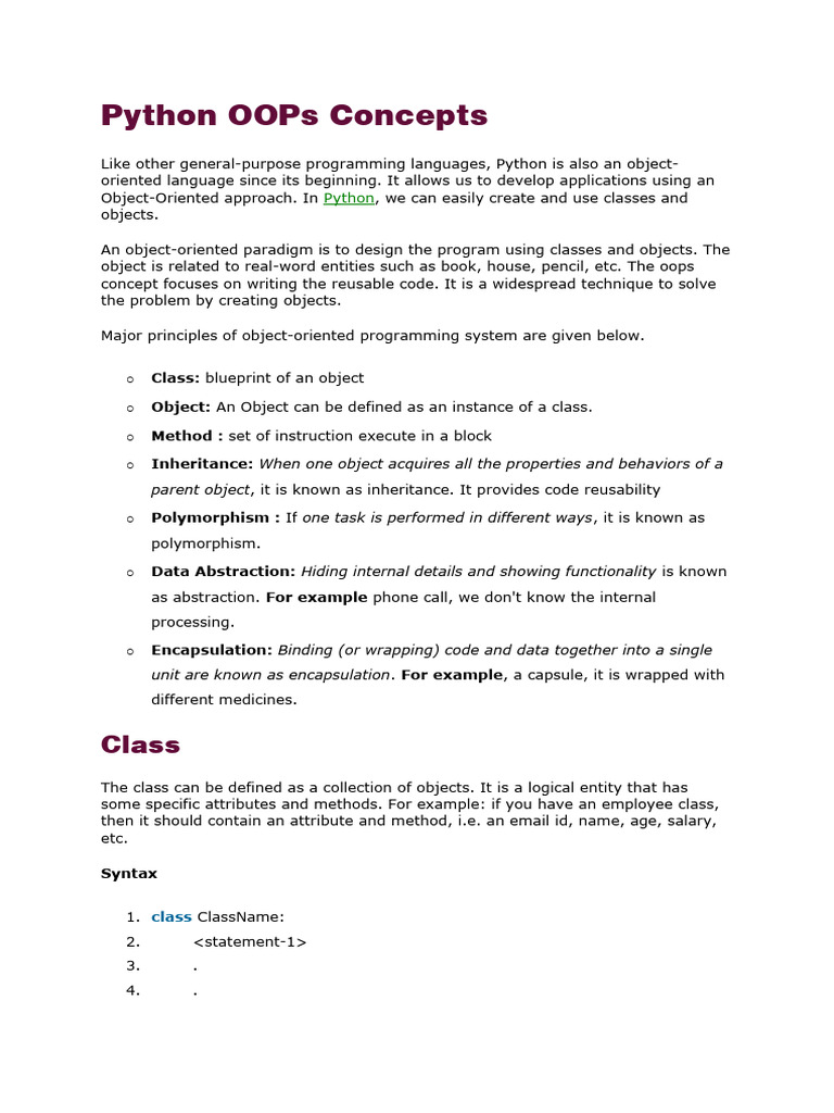 Python Introduction | PDF | Object Oriented Programming | Class (Computer Programming)