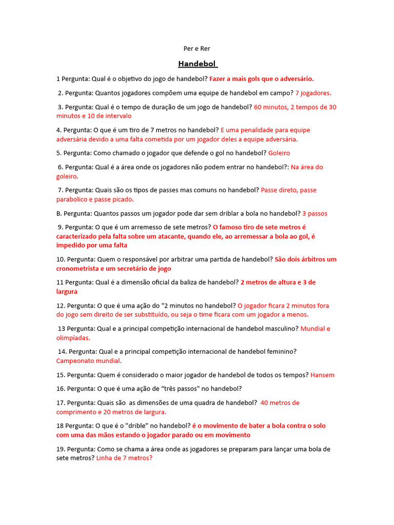 Perguntas e Respostas. (Ed - Fisica) | PDF | Esportes coletivos | Esportes