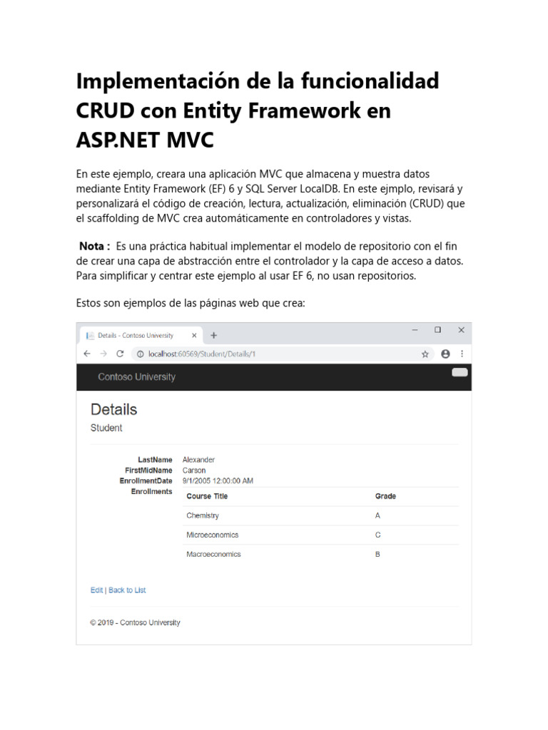 Implementación de La Funcionalidad CRUD Con Entity Framework en ASP - NET MVC | PDF | SQL ...