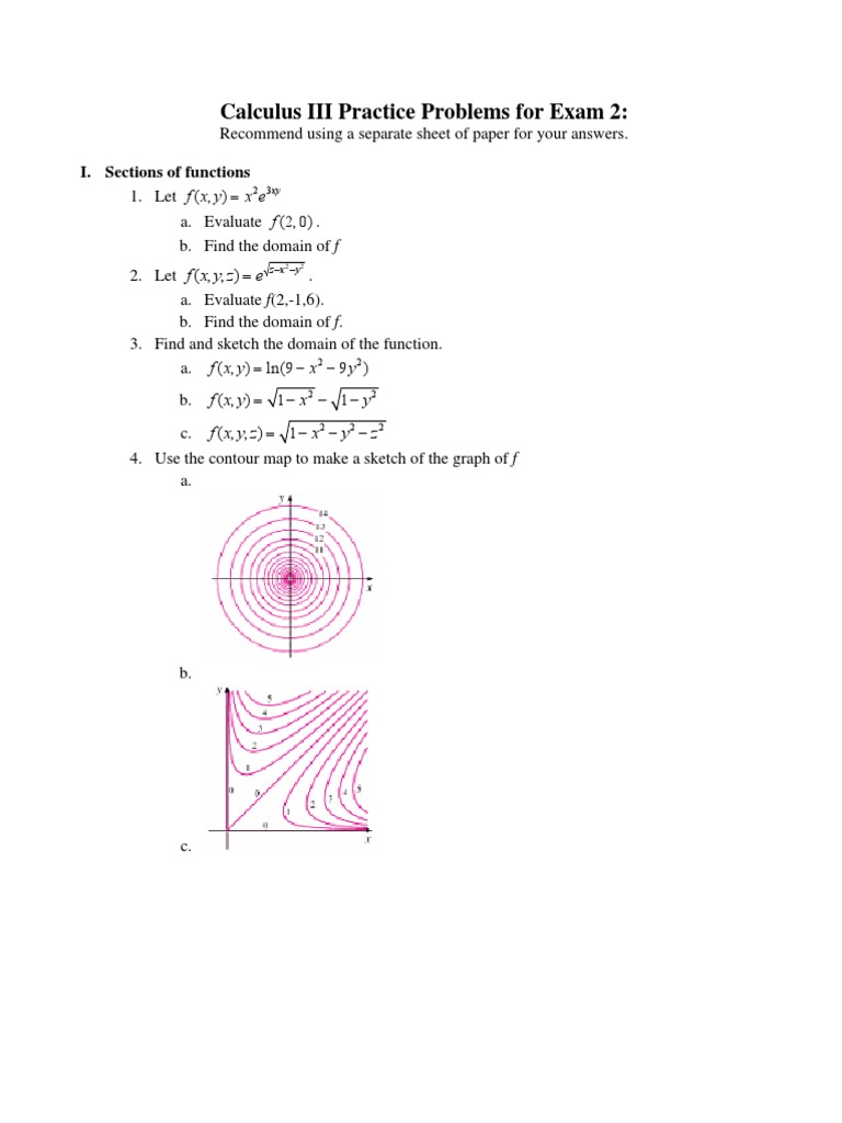 Calculus Iii Practice Problems For Exam 2 I Sections Of Functions