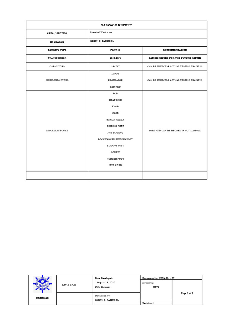 10 Salvage Report | PDF