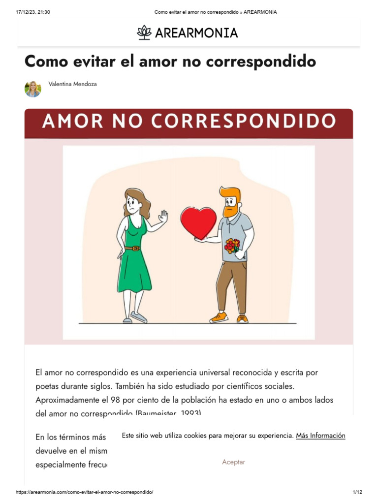 Como Evitar El Amor No Correspondido AREARMONIA | PDF | Amor | Experiencia