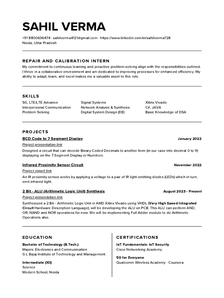 Sahilverma Calibration Resume | PDF | Technology & Engineering