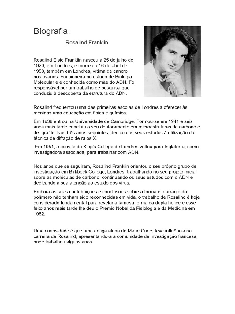 Biografia de Rosalind Franklin | PDF