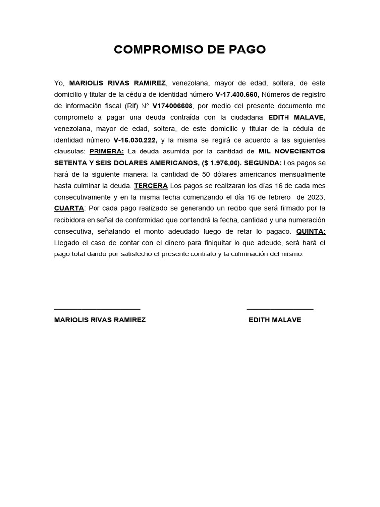 Compromiso de Pago | PDF