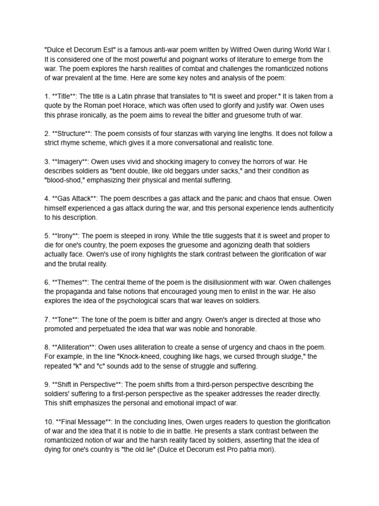 Dulce Et Decorum Est - Is A Famous Anti-War Poem Written by Wilfred ...