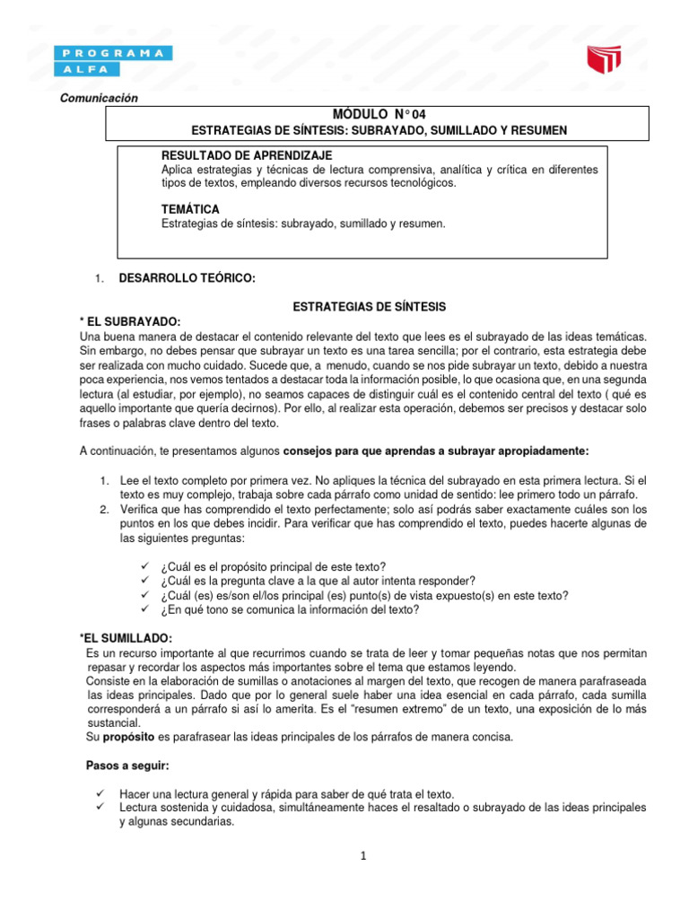 Módulo 04-Subrayado Sumillado Resumen | PDF