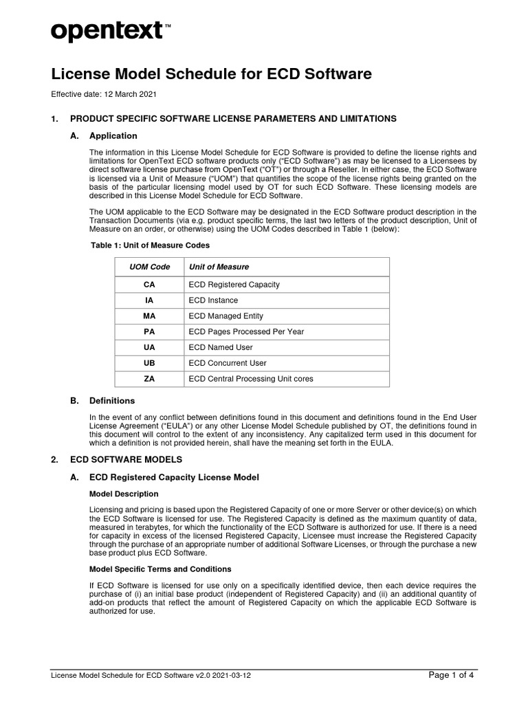 Opentext License Model Schedule For Ecd Software | PDF | License ...
