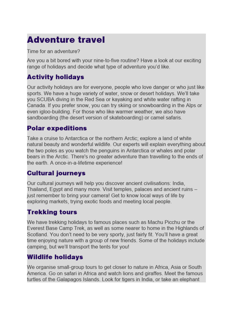 Adventure Travel | PDF | Adventure Travel