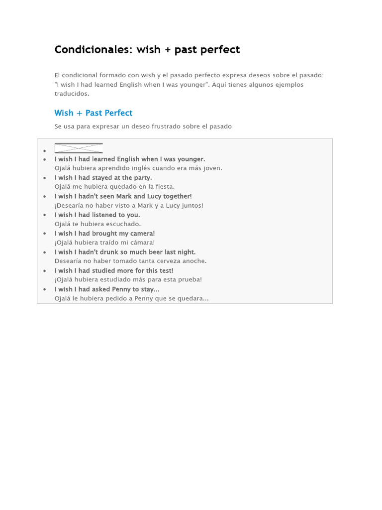 Condicionales Wish + Past Perfect | PDF