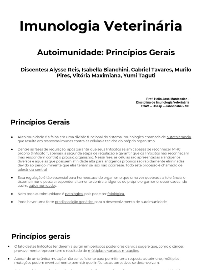 Seminario Auto Imunidade - Principios Gerais | PDF | Sistema ...