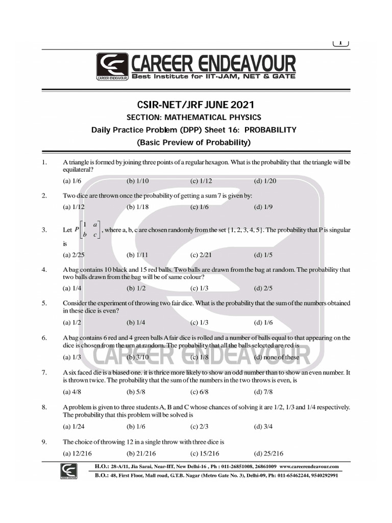 Probability sheet | PDF